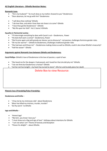 AQA English Literature OTHELLO REVISION GUIDE | Teaching Resources