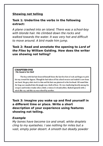 Showing not telling- improving creative writing | Teaching Resources