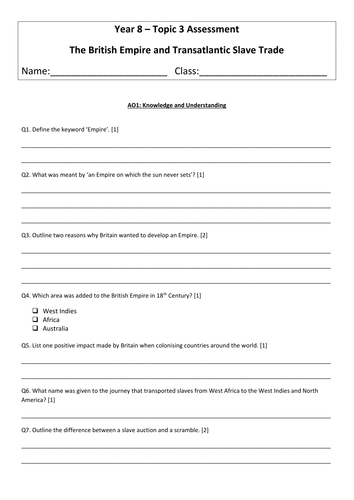 Slavery Assessment | Teaching Resources