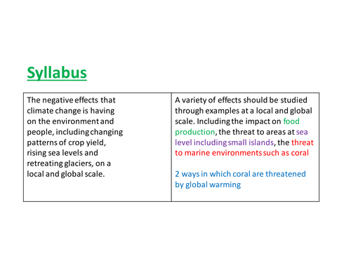 GCSE 9-1; climate change- explaining the effects of climate change ...