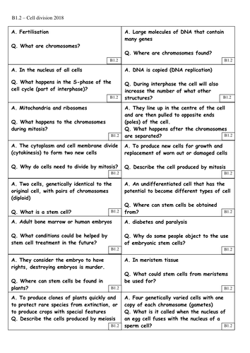Revision card sorts for AQA 9-1 GCSE Biology / Combined – B1 - Cell ...
