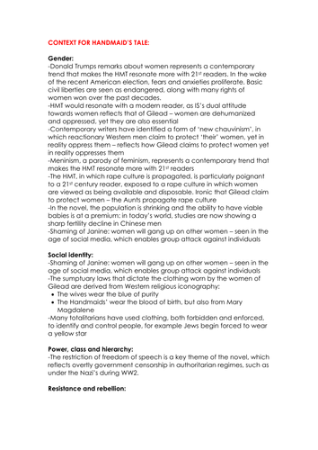 A level AQA English Literature: context for The Handmaid's Tale (AO3 ...
