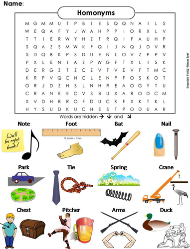 Homonyms Word Search | Teaching Resources