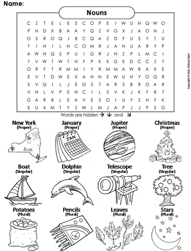 Parts of Speech: Verbs, Nouns and Adjectives Word Search Bundle ...