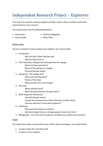 Explorers research task - 4 lesson series | Teaching Resources