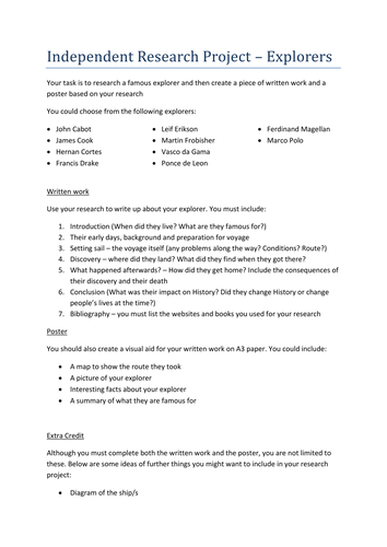 Explorers research task - 4 lesson series | Teaching Resources