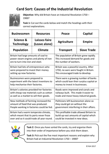 Card Sort: Causes of the Industrial Revolution in Britain 1750 - 1900 ...
