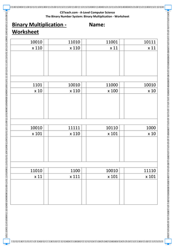Binary Multiplication Worksheet With Answers Binary Multiplication