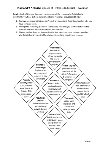 Diamond 9: What were the Causes of Britain's Industrial Revolution ...