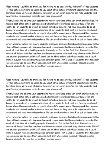 Creating Speeches (School Trip) | Teaching Resources