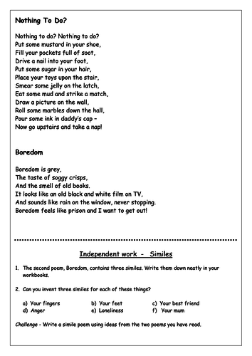 'Nothing To Do?' Poetry Lesson plans and activities to teach your Y4 ...