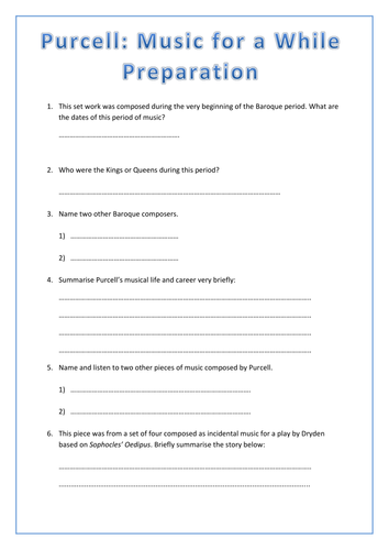 Edexcel GCSE Music (9-1) Purcell | Teaching Resources