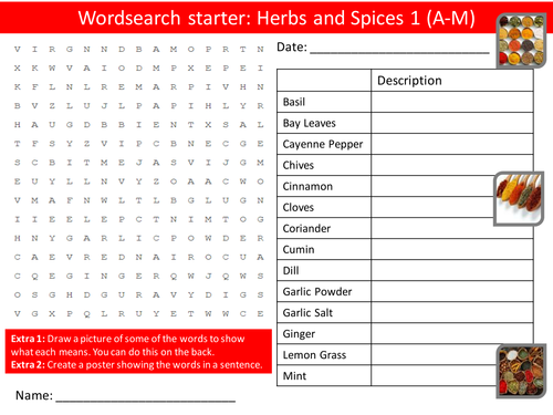 Food Technology Herbs and Spices 1 Keywords KS3 GCSE Starter Activities ...
