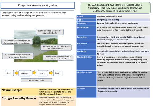 GCSE 9-1 AQA Living World - Introduction to Ecosystems, Knowledge ...