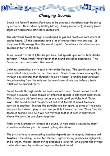 'Sounds' topic for Years 5/6 - 2 Comprehension activities plus ...