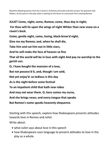 Romeo and Juliet Mock Extract Based Section A Paper 1 AQA GCSE ...