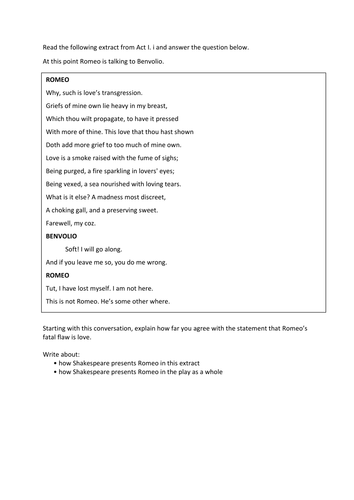 Romeo and Juliet Mock Extract Based Section A Paper 1 AQA GCSE ...