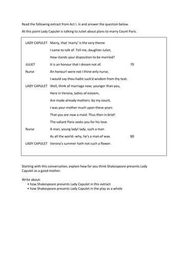 Romeo and Juliet Mock Extract Based Section A Paper 1 AQA GCSE ...