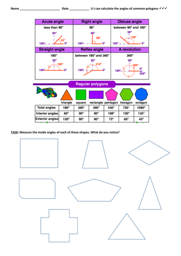 Math: Angles - Measuring angles - polygons | Teaching Resources