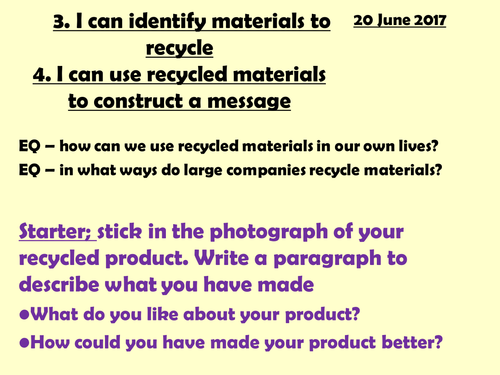 Recycling; 2 lessons | Teaching Resources