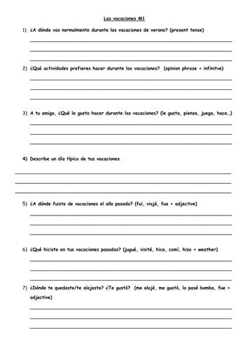 Y10 SPANISH VIVA MODULE 1: LAS VACACIONES | Teaching Resources