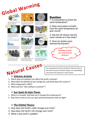 Global Warming; causes (natural and human), effects (negative and ...