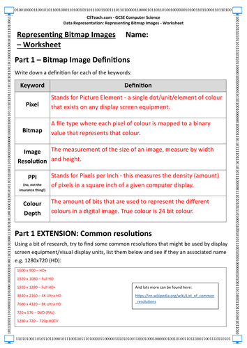 GCSE Computer Science - Data Representation: Representing Bitmap Images ...
