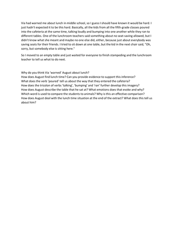 Wonder by RJ Palacio - Key Questions and Extracts | Teaching Resources