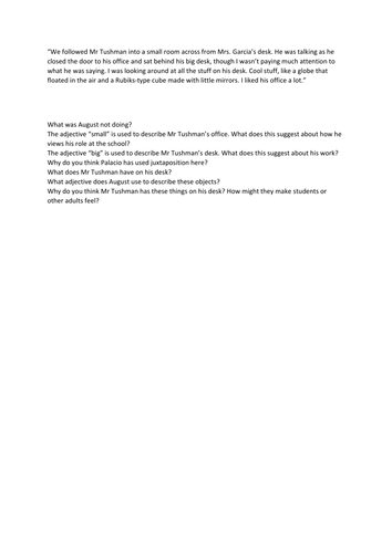 Wonder by RJ Palacio - Key Questions and Extracts | Teaching Resources