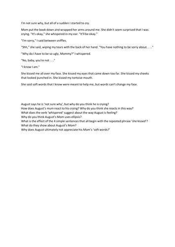 Wonder by RJ Palacio - Key Questions and Extracts | Teaching Resources