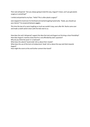 Wonder by RJ Palacio - Key Questions and Extracts | Teaching Resources