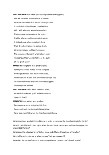 Macbeth by William Shakespeare - Key Questions and Extracts | Teaching ...