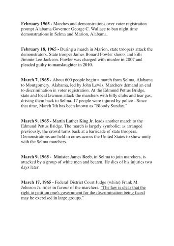 American Civil Rights: March on Selma & Voting Rights Act 1965 ...