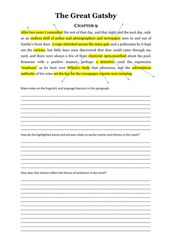 'The Great Gatsby' activities and revision materials KS5 English Language & Literature ...