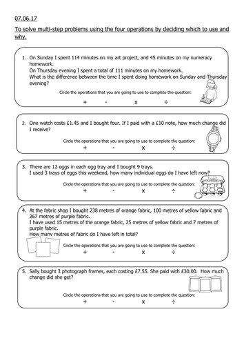 Multi Step word problems Year 5 | Teaching Resources