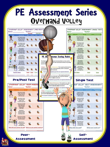 PE Assessment Series: Overhand Volley- 4 Versions | Teaching Resources