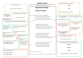Stop All The Clocks Poem Analysis / Unseen | Teaching Resources