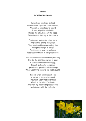 Daffodils Poem Analysis | Teaching Resources