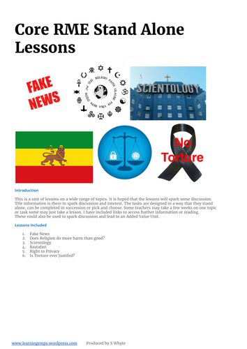 Core RME/ Religious Studies - Stand Alone Lessons | Teaching Resources