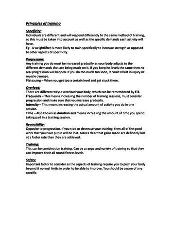 Principles of training | Teaching Resources