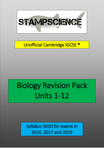 Cambridge IGCSE Biology 0610 Revision Pack Units 1-12 | Teaching Resources