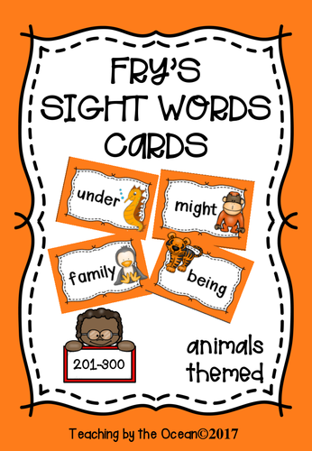 Fry's Sight Words Cards third hundred - Animals Themed | Teaching Resources