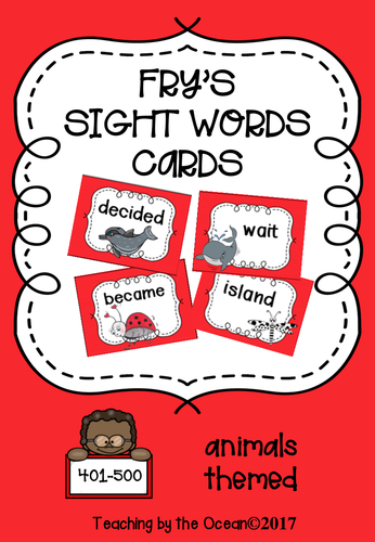 Fry's Sight Words Cards fifth hundred - Animals Themed | Teaching Resources