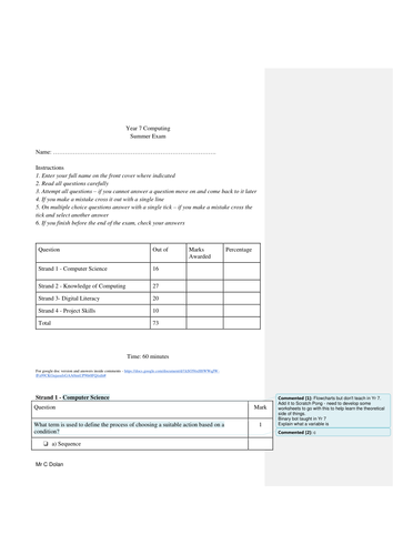 Computing exams - Year 7 to 9 | Teaching Resources