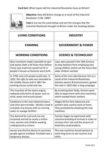 Card Sort: What impact did the Industrial Revolution have on Britain ...