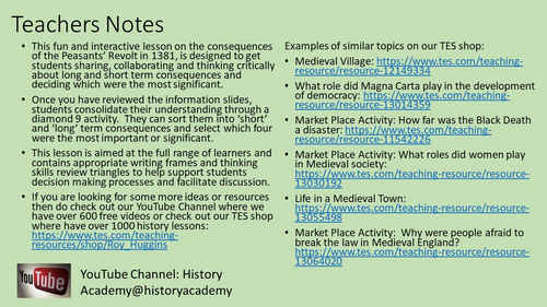 Card Sort: What were the consequences of the Peasants' Revolt ...