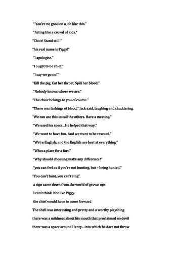 Revision quotations for Lord Of The Flies | Teaching Resources