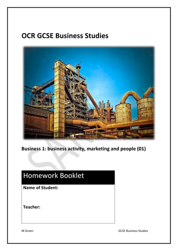 FREE SAMPLE -Homework tasks for GCSE Business (9-1): OCR 01 business ...