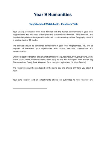 Neighbourhood Fieldwork Booklet | Teaching Resources