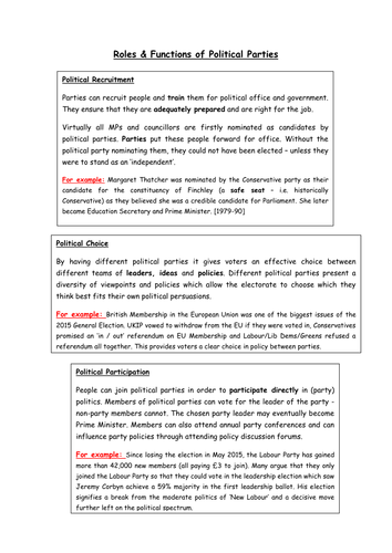 Political Parties - Roles & Functions | Teaching Resources